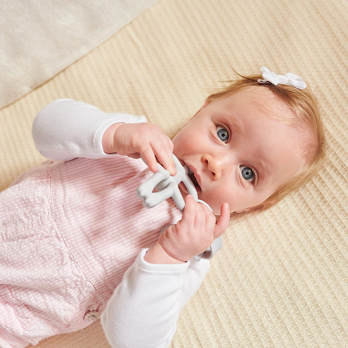 Matchstick Monkey Original Teething Toy for Baby 3 Months+, BPA-Free Food Grade Silicone, Easy to Hold & Naturally Fits in Mouth, Stimulates and Massages Sore Gums, Blue