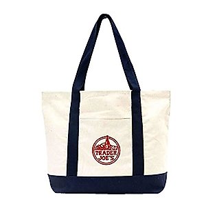 Large Trader Joe's Shopping Bag Tote Beach Bag Book Bag Cotton Canvas Embroided