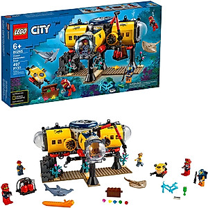 LEGO City Ocean Exploration Base Playset 60265, with Submarine, Underwater Drone, Diver, Sub Pilot, Scientist and 2 Diver Minifigures, Plus Stingray and Hammerhead Shark Figures (497 Pieces)
