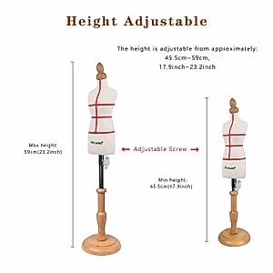 DE-LIANG Female Dress form (Body Height 9.6 inch) MINI 1/4 XS size Professional Tailor Form (Not Adult Full Size) Fully Pinnable half scale 1:4 foam dressmaker Flexible Sewing Dress Form