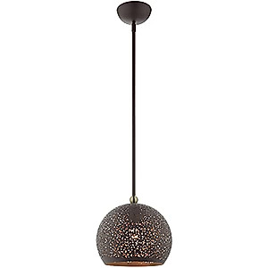 Livex Lighting 49181-07 1 Light Bronze Pendant Black W/ Antique Brass Accents