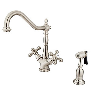 Kingston Brass Nuvo Elements of Design ES1238AXBS New Orleans 2-Handle Deck Mount Kitchen Faucet with Brass Sprayer, 8- 1/2', Satin Nickel