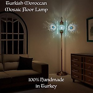 DEMMEX Turkish Moroccan Mosaic Boho Bohemian Colorful Handmade Accent Mood Floor Lamp, Single XL 10" Globe, 5.5feet, Worldwide Use (Brown-Black)