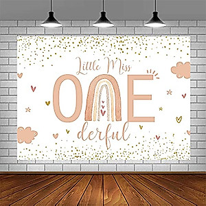 ABLIN 7x5ft Boho Rainbow Happy 1st Birthday Party Backdrop Pink Girl Little Miss Onederful Photo Background Gold Dots Pastel Party Decorations Decor Cake Table Banner Supplies