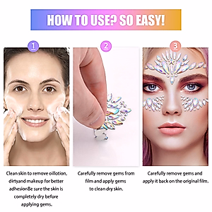 SAOROPEB Face Gems - 6 Sets Mermaid Face Jewels Temporary Tattoo Stickers Acrylic Crystal Glitter Stickers Waterproof Eye Gems Stick On Rainbow Tears Rhinestone for Party, Rave Festival