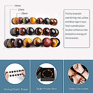 Enjoy Risingsun Tiger Eye Bracelet,Relax Anxiety Crystal Beaded Triple Protection Jewelry Bead Stone Chakra Gemstones Bracelets for women men