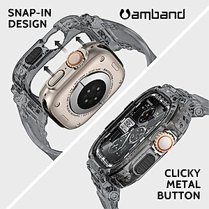 amBand Bands Case Screen Protector Compatible with Apple Watch Ultra 2/1 49mm, M1 Sport Series Rugged Cover Strap and 9H Tempered Glass Film, Protective Bumper for iWatch 49 mm Men Crystal Black