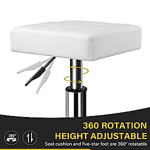 WKWKER Heavy Duty Rolling Stool with Wheels Hydraulic Swivel Adjustable Rolling Stool Ergonomic Thick Leather Rectangle Seat Stool Chair for Kitchen Drafting Lab Office Salon Message Stool – White
