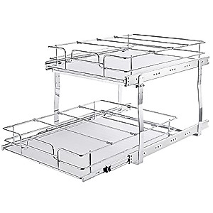VEVOR 2 Tier 20"x20.1"x15" Pull Out Cabinet Organizer, Heavy Duty Slide Out Pantry Shelves, Chrome-Plated Steel Roll Out Drawer, Sliding Drawer Storage for Inside Kitchen Cabinet, Bathroom, Under Sink