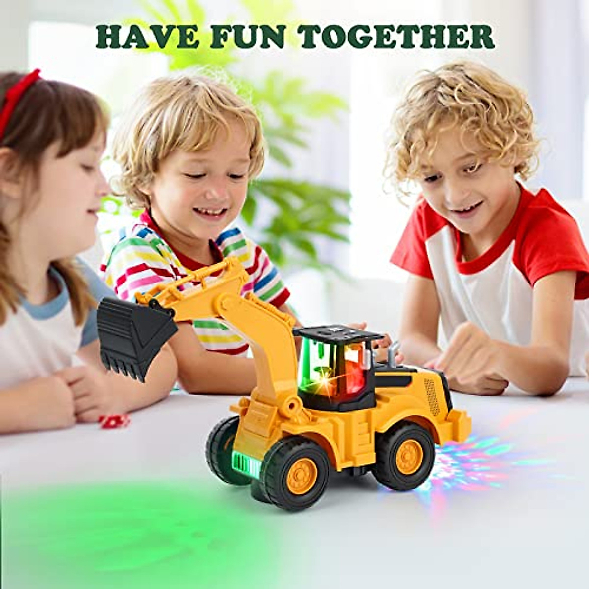 Kizeefun Excavator Truck Kids Toys: Construction 2-5 Toddler Toys Digger Truck with Electric Universal Wheel Children Car Toys with Light and Music Birthday Christmas for 2 3 4 5 Years Old Boy