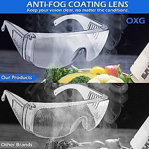 OXG 6 Pack Safety Glasses Over Eyeglasses Anti-Fog, ANSI Z87.1 Clear Safety Goggles Eye Protection Glasses for Men and Women Construction, Labs, Shooting