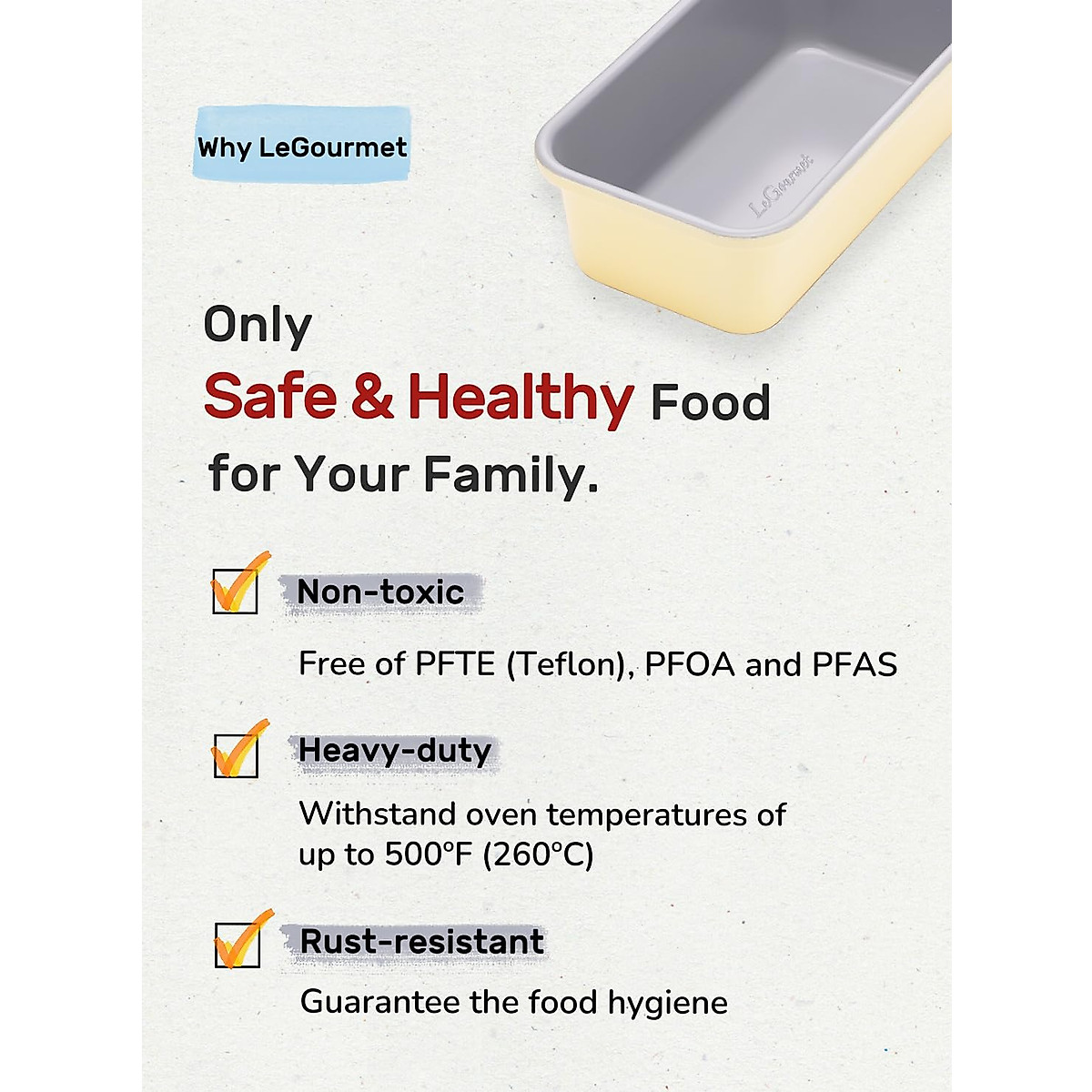 LeGourmet Nonstick Bread Loaf Pan 9 X 5 Inch, Ceramic Coating, Non-Toxic, Rust Resistant Aluminized Steel, Perfect 1 lb Baking Dish for Meatloaf, Pound Cake & Brownie (Butter)