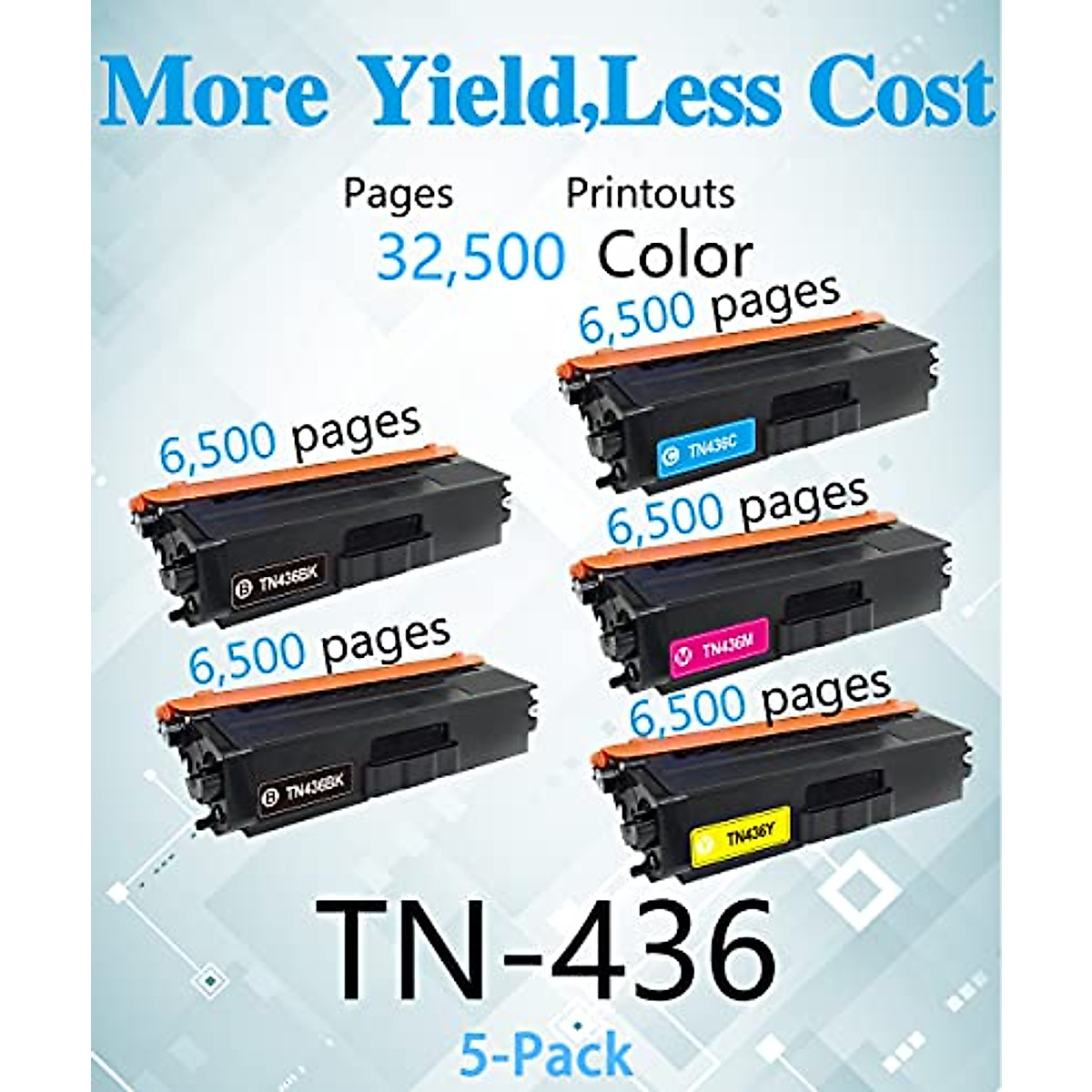MM MUCH & MORE Compatible Toner Cartridge Replacement for Brother TN436 TN-436 TN-433 High Yield Used for HL-L8260CDW L8260CDN L8360CDW MFC-L8690CDW L8900CDW DCP-L8410CDW Printer (5-Pack, 2BK+C+M+Y)