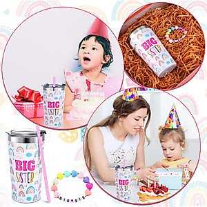 Maxcheck 2 Pcs Sister Gift 12 oz Pink Sister Cup Stainless Steel Mug Vacuum Insulated Tumbler with Leak Proof Lid and Straw Sister Bracelet Sister Announcement Jewelry for Little Girl (Big Sister)