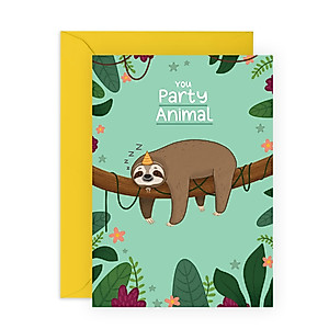 CENTRAL 23 Happy Birthday Card For Him Her - Party Animal - Sloth Birthday Card For Men And Women Funny - Humorous Gifts For Mom Dad Sister Brother Friends - Comes With Fun Stickers
