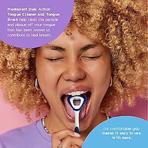 GuruNanda Mentadent Tongue Cleaner Dual Action Cleaner with Brush and Scraper - Fights Bad Breath & Odor Eliminator, Multi-Color