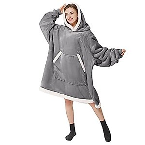 Wearable Blanket Hoodie Oversized Sweatshirt Blanket for Adults Women Men Fleece Sherpa Blanket Jacket with Sleeve Big Pocket