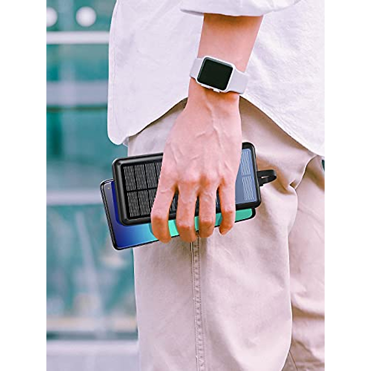 Portable Charger 36800mAh, LENGSUM Power Bank Solar Charger with 2 Output Ports, Built-in 2 Durable Cables, External Battery Pack for Cellphone and Tablet