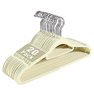 Velvet Clothing Hangers, Non-Slip Beige Suit Hanger Space Saving Clothes Hanger Heavy Duty Adult Hanger Hangers with 360°Swivel Hook Pack of 20