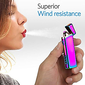 Lighter, Electric Arc Lighter Windproof Lighter Plasma Lighter - USB Rechargeable, Upgraded Battery Indicator - Multichrome