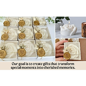 White Rose Petal Soy Wax Candles in Bulk - Scented Wedding Favor, Bridal Shower Baby Shower Birthday Gift - Dried Flower, Wax Stamp (10 Pieces)