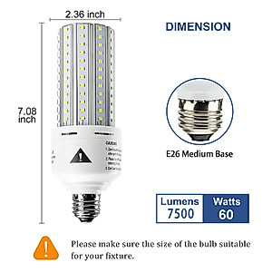 ZP 2 Pack Led Light Bulb 500W Equivalent 7500 Lumen 5000K E26/E27 Medium Base 60W led Bulb for Outdoor Indoor Lamp Area Garage Warehouse Workshop Street Backyard New Upgrade 2 Count
