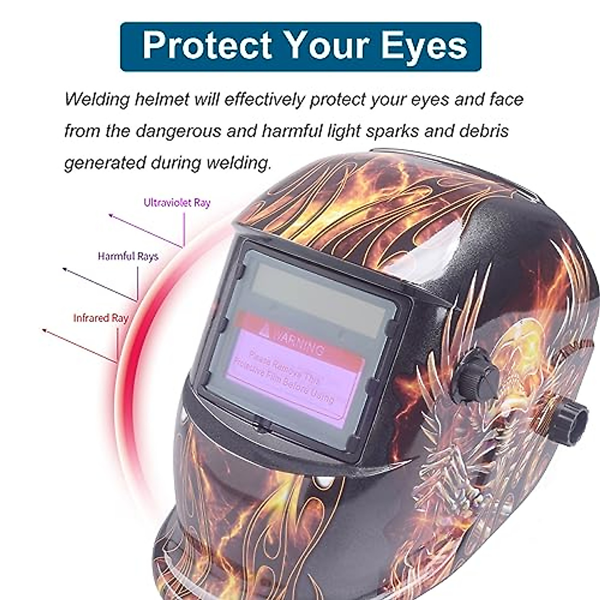 Solar Power Auto Darkening Welding Helmet with Wide Shade Range 4/5-9/9-13 with Grinding Feature & 2 Extra Lens Covers for ARC MAG MIG MMA Stick TIG Plasma Cutting (Model-44)