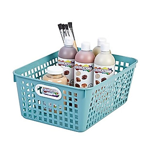 Really Good Stuff Large Plastic Book Baskets, 13?" by 10" by 5?" - 6 Pack, Water | Classroom Library Organizer, Toy Storage, Multi-Purpose Organizer Basket