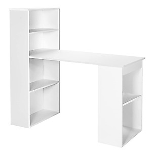 IFANNY White Computer Desk w/Bookshelf, Modern Home Office Desk w/Storage Shelves & CPU Stand, Space-Saving Design, Compact Corner Computer Workstation for Small Spaces