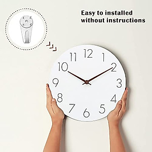 Plumeet 12'' Wooden Wall Clock Frameless Clocks with Silent Quartz Movement - Modern Style Village Wall Clocks Decorative Home Kitchen - Battery Operated (White)