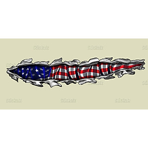 US Flag Car Vinyl Decal, US Pride Car Graphics, American Flag Car Wrap, USA Flag Ripped Metal Full Color Car Design, Patriotic Car Sticker (25x135)