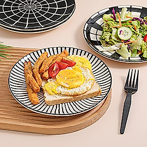 AHX Black Plate Set 8 Inch - Salad Plates | Dessert Appetizer Plates - Porcelain Lunch Plates - Set of 6 - Dishwasher and Microwave Safe