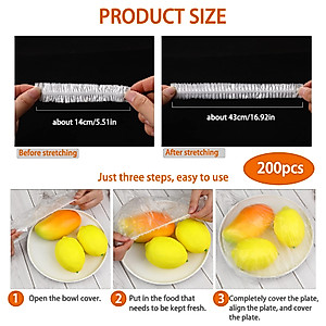 200PCS Plastic Bowl Covers Elastic Reusable Bowl Covers for Food Storage, Stretch Covers for Bowls, Fresh Keeping Bags Stretch Lids Kitchen Wrap Seal Bags for Cover Food