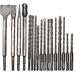 DEHUIWI 17Pcs SDS Plus Rotary Hammer Drill Bits and Chisel Set, Carbide-Tipped Shank Connection Concrete Masonry Hole Tool Including Rotary Drill Bits
