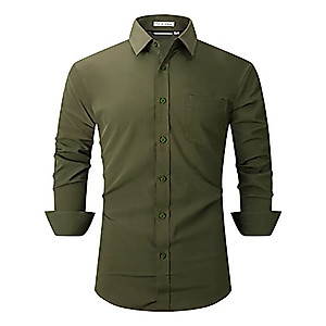 Echoph Mens Dress Shirts Long Sleeve Wrinkle Free Regular Fit Casual Business Button Down Shirt Army Green L