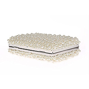 ZAKIA Womens Faux Pearl Beaded Evening Clutch Bag Bridal Wedding Handbag Party Embedded Frame Purse (Cream White)
