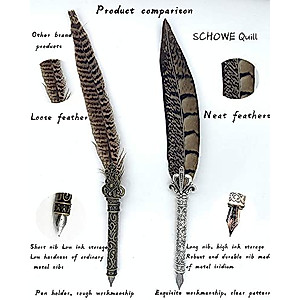 SCHOWE Antique Two-Color Feather Pen Quill Pen Dip Pen With Envelope Writing Paper Calligraphy Pen and Ink Set(pheasant)