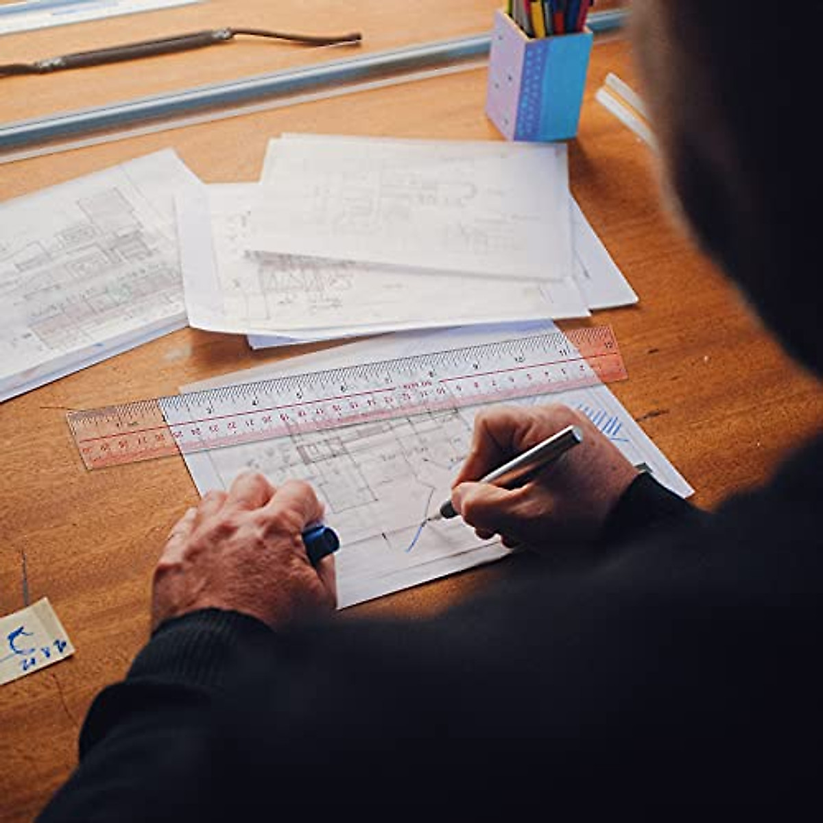 3 Pack Two-Color Scale (inch, cm) Plastic Ruler Set Straight Ruler Plastic Measuring Tool for Student School Office (6 inch Ruler,8 inch Ruler, 12 inch ruler/15,20,30cm)