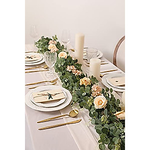 Serra Flora 6FT Artificial Flowers Eucalyptus Garland with Roses Flower Vine Greenery Hanging Plant for Wedding Party Arch Table Arrangement Indoor Outdoor Backdrop Wall Decor