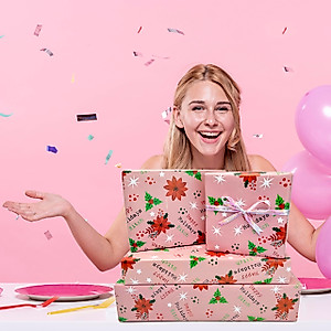 Vnaaem Funny Wrapping Paper Rude Xmas - Happy Holiday Bixxh - Pink Christmas Wrapping Paper Adult - Perfect for Winter Girlfriend Women - Inappropriate Gift Wrap - 20 X 28 Inches (6 Folded Sheet)