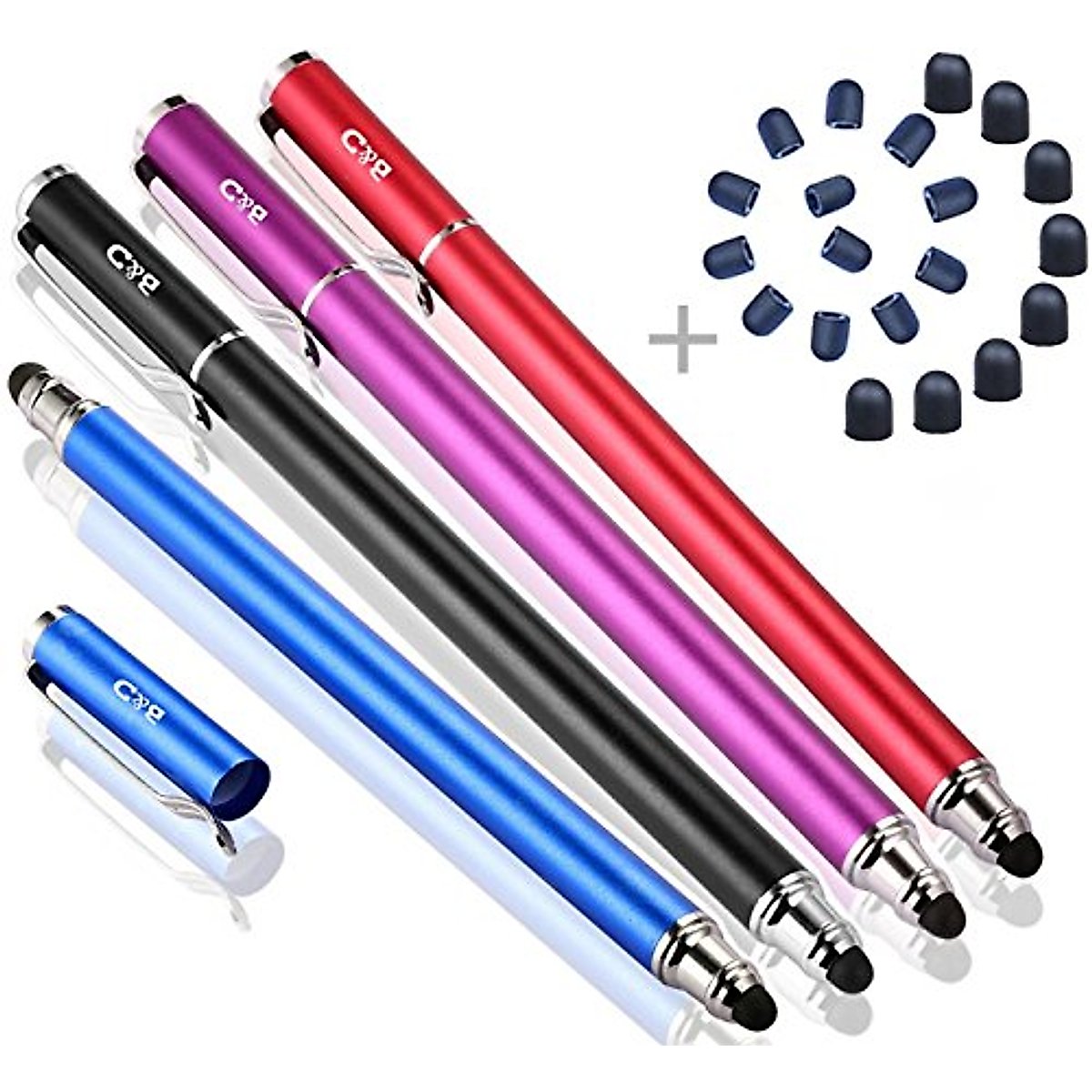 Bargains Depot Capacitive Stylus/Styli 2-in-1 Universal Touch Screen Pen for All Touch Screen Tablets & Cell Phones with 20 Extra Replaceable Soft Rubber Tips (Pack of 4)