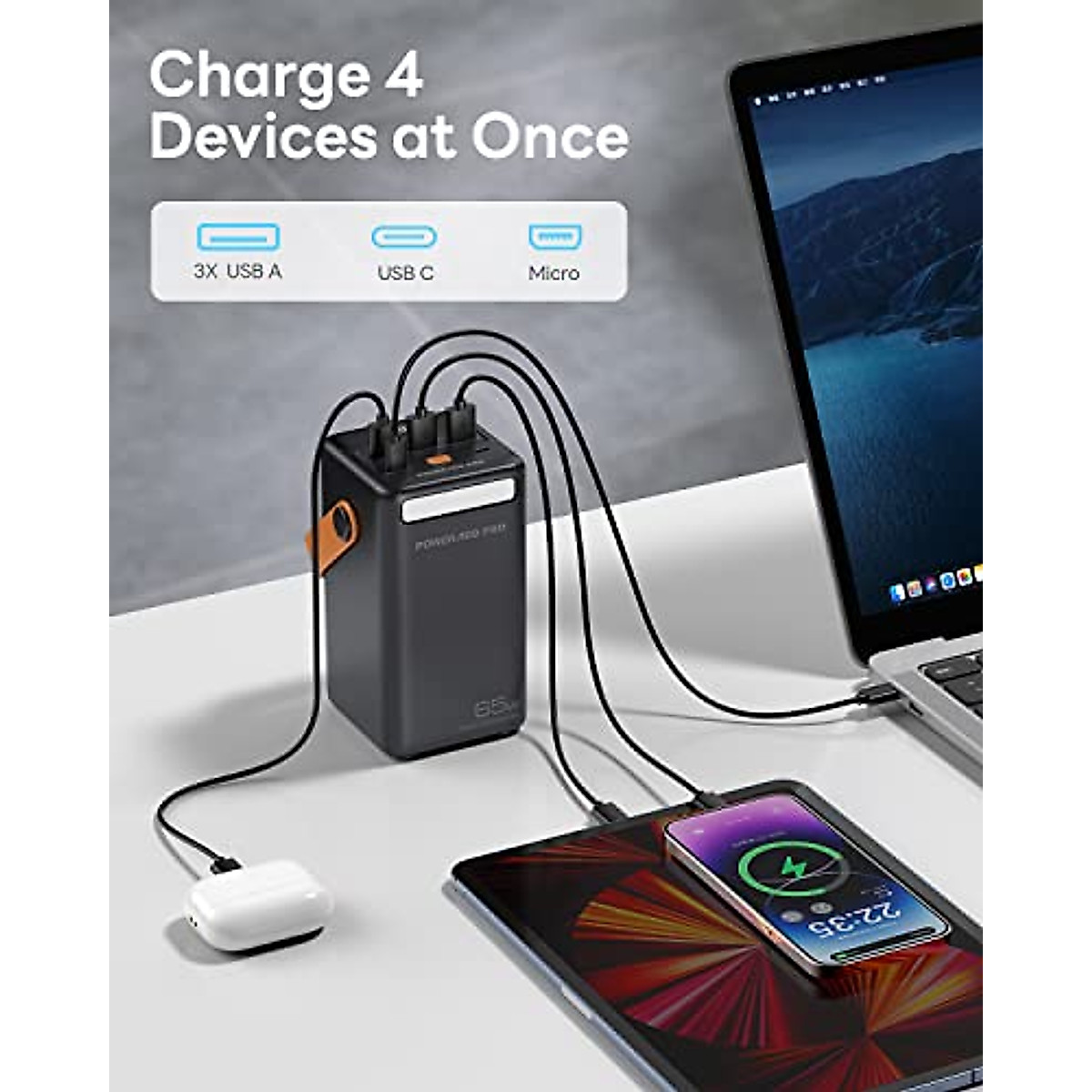 Power Bank, 50000mAh PD 65W USB C Portable Charger LED Display Fast Charging External Battery Pack Compatible with Laptop MacBook iPhone 14 13 12 Samsung S20 Google LG iPad Drone, etc. - Black