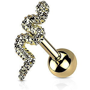 Covet Jewelry 316L Surgical Steel Snake Cartilage Barbell (Gold)