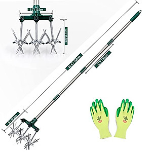 Altdorff Rotary Cultivator Set, 25"-63" Adjustable Gardening Rotary Tiller and Hand-Held Garden Cultivator swith Aluminum Detachable Tines, Reseeding Grass or Soil Mixing