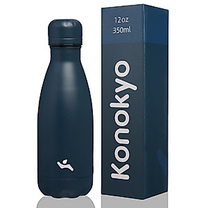 Konokyo Insulated Water Bottles,12 oz Double Wall Stainless Steel Vacumm Metal Flask for Sports Travel, Navy Blue