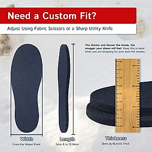 The Felt Store 8mm Long-Lasting Wool Felt Insoles for Men and Women, Warm Wool Boot Insoles for Winter, Adjustable Wool Insoles, 2 Pair - Size 10