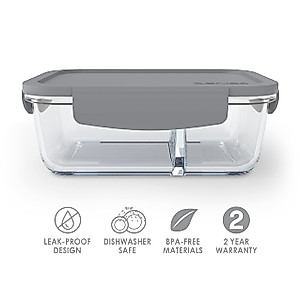 Bentgo® Glass Snack - Leak-Proof Bento-Style Snack Container with Airtight Lid and Divided 2-Compartment Design - 1.75 Cup Capacity for Meal Prepping, and Portion-Controlled Snacking (Gray)