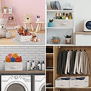 KEEGH Storage Bins for Closet Shelves Storage Baskets for Shelves Trapezoid Storage Bin Fabric Organizer Bins for Clothes with Handles,Beige,Set of 3, 11.8" x 11.2"x 8.3"