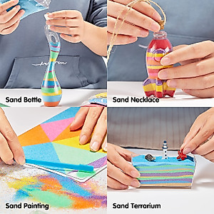 JOYIN 22PCS Sand Art - Sand Art Kits for Kids, Arts & Crafts for Kids Includes 5 Sand Art Bottles, 4 Pendent Bottles, 3 Sticky Art Sheets with 10 Bright Colors, DIY Crafts Gifts for Boys and Girls