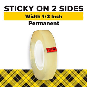 Scotch Double Sided Tape, 1/2 in x 500 in, Permanent, 2 Boxes/Pack (665-2)